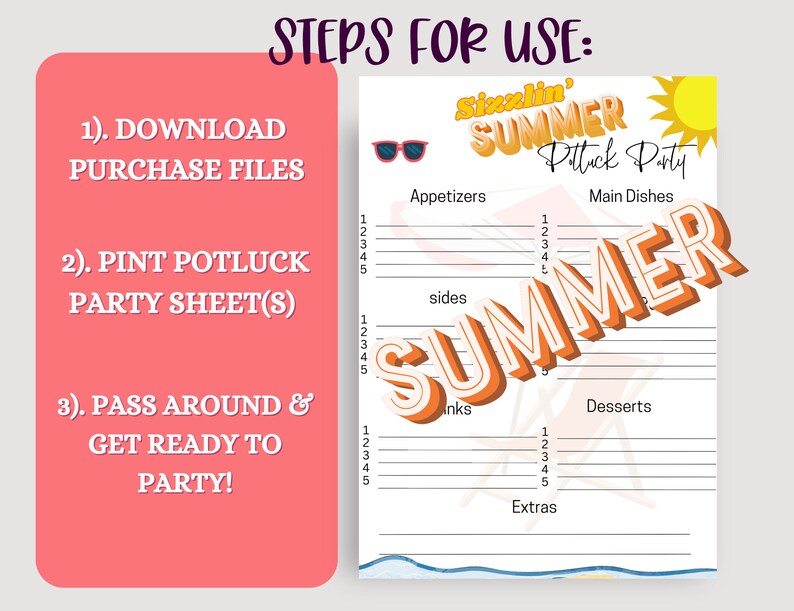 Printable Potluck Sign up Sheet Summer Potluck Sheet Summer Party ...