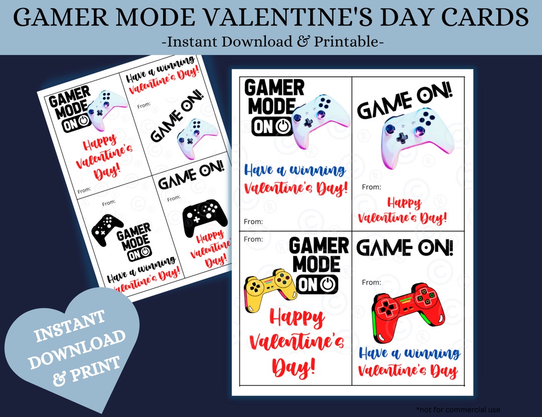 Printable Gamer Mode Valentines Day Cards Instant Download Cute ...
