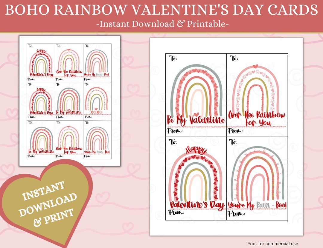 Printable Boho Rainbow Classroom Valentine Cards | Boho Rainbow ...