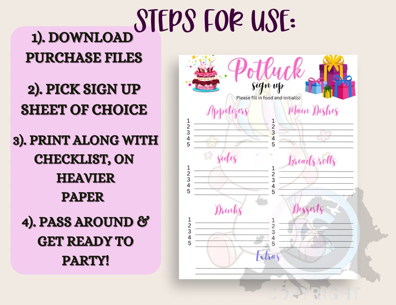 Printable Birthday Party Potluck Sign up Girl Birthday Party Food Sign ...