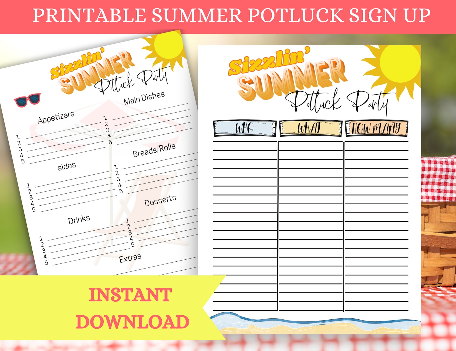 Printable Potluck Sign up Sheet Summer Potluck Sheet Summer Party ...