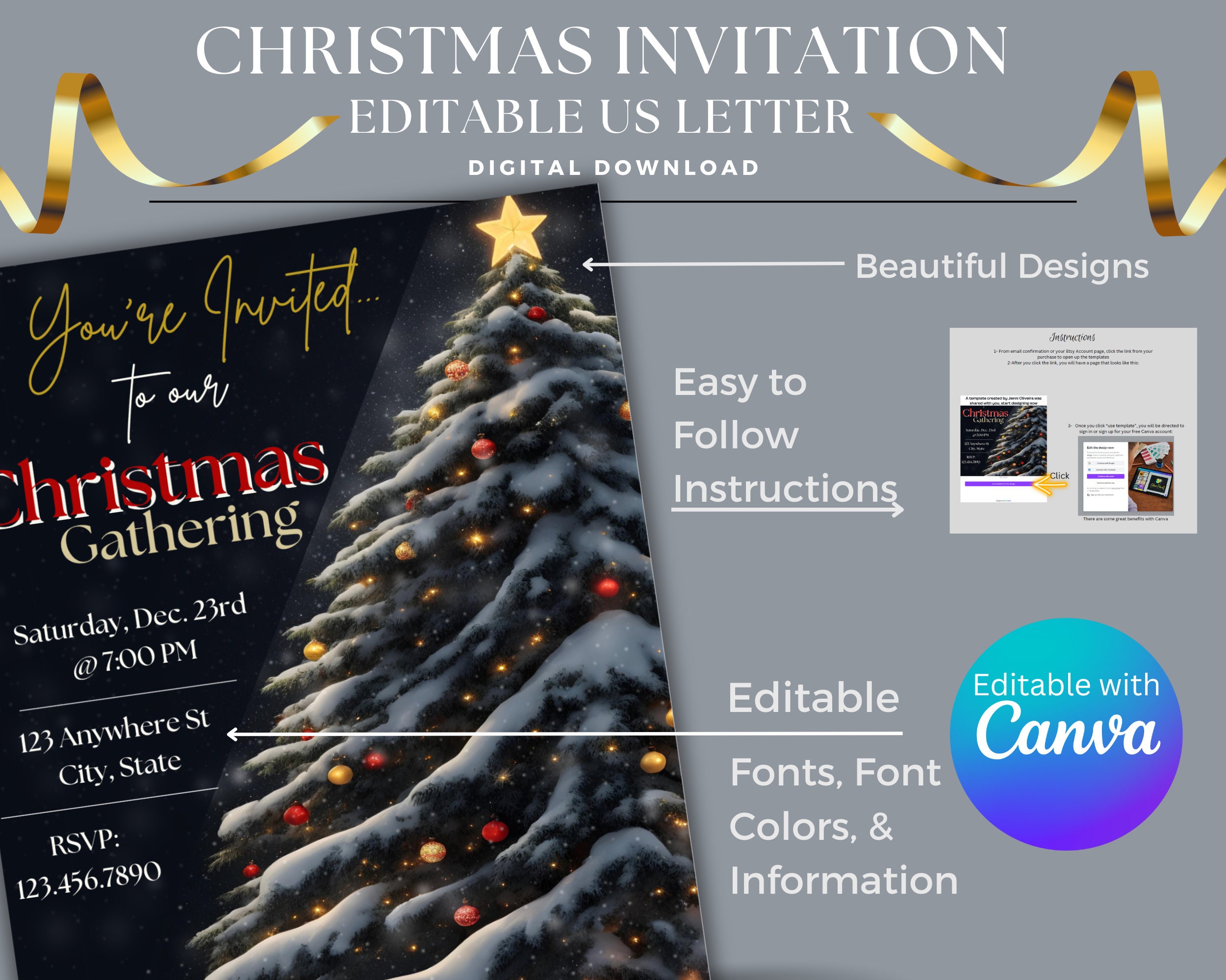 Editable Christmas Invitation Printable Invitation for the Holidays - Etsy