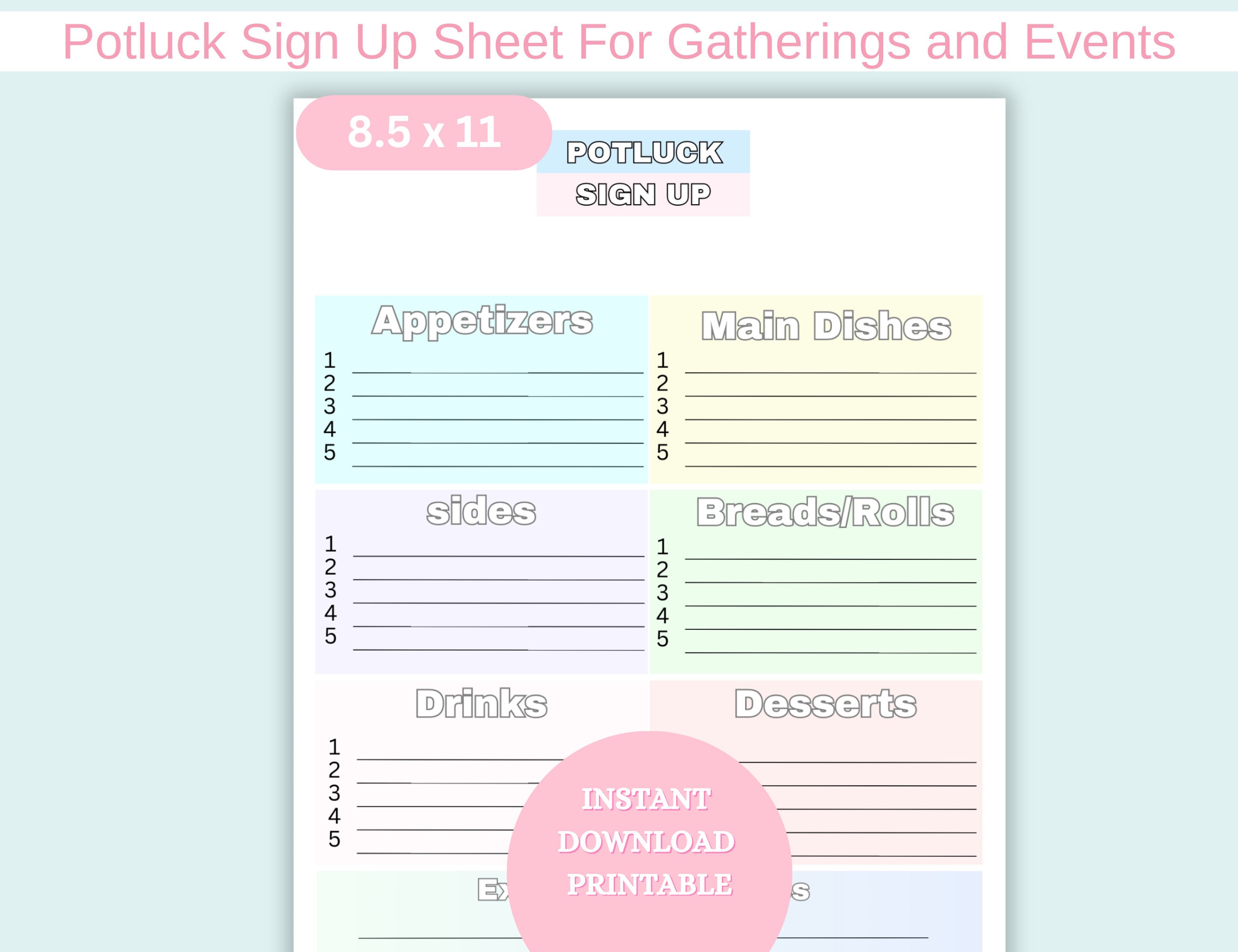 The 90s Party Signup Sheet Potluck Sign up Sheet Printable Party Food ...