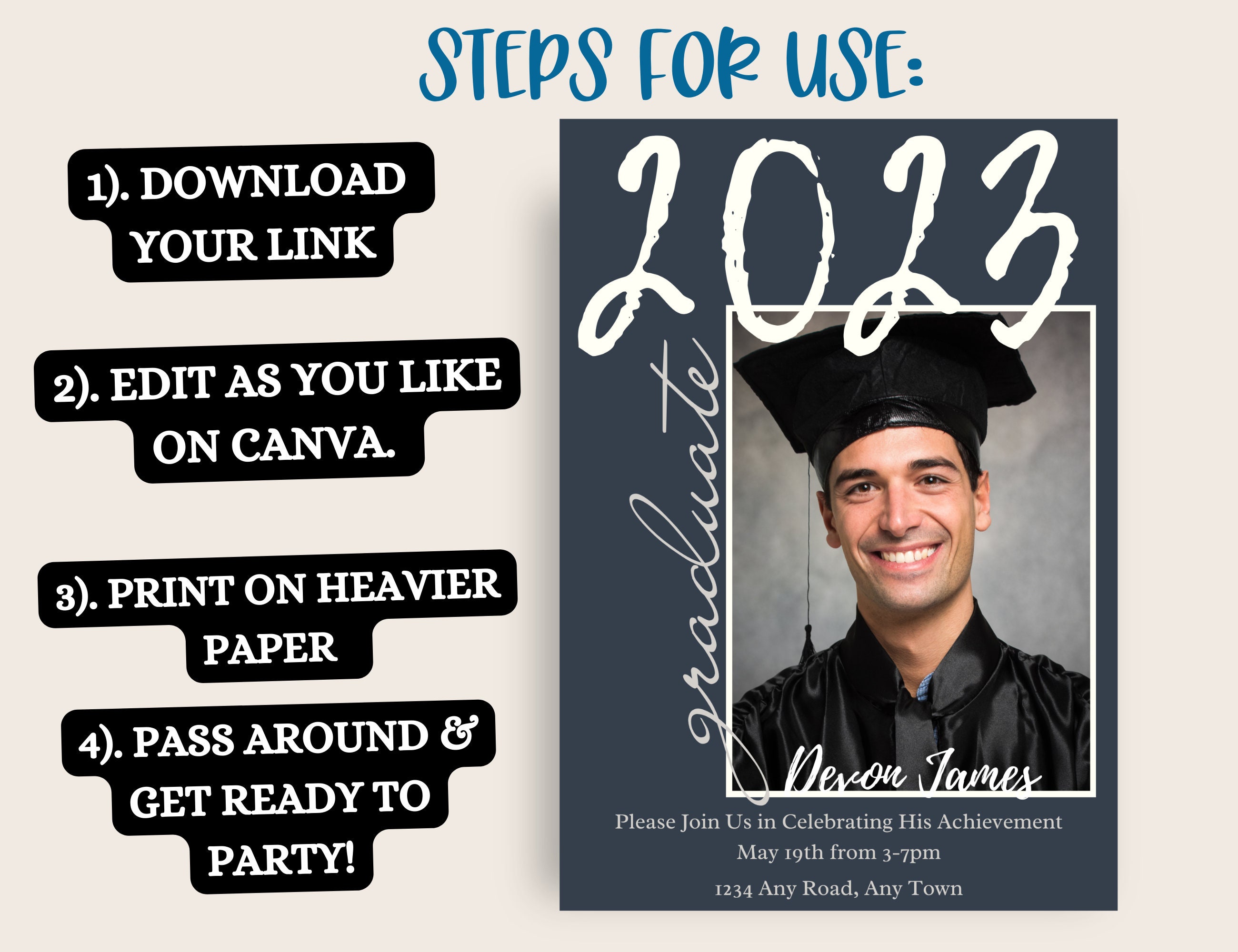 Editable Graduation Announcement With Canva, Single Sided Grad ...