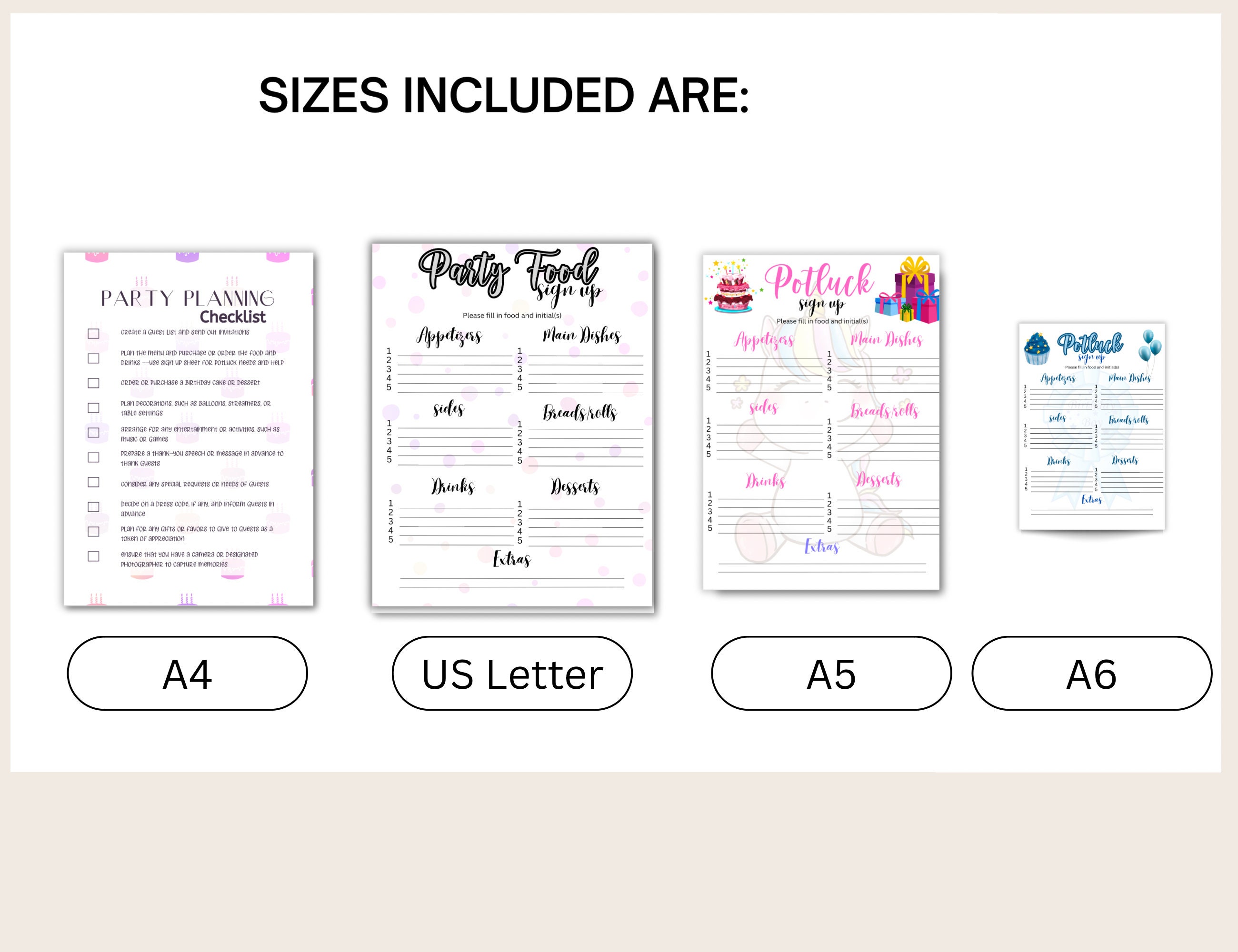 Printable Birthday Party Potluck Sign up Girl Birthday Party Food Sign ...