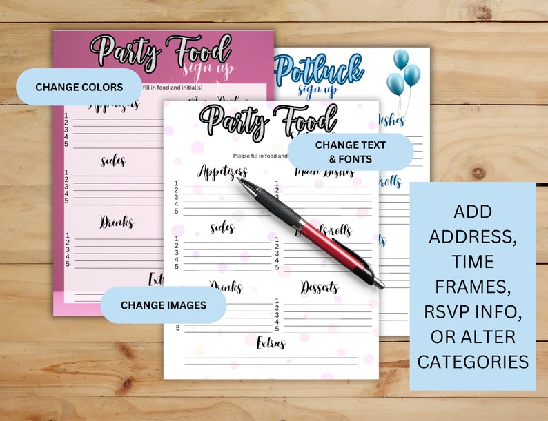 Potluck Sign up Sheet Birthday Party for Kids Boy Birthday Party Girl ...