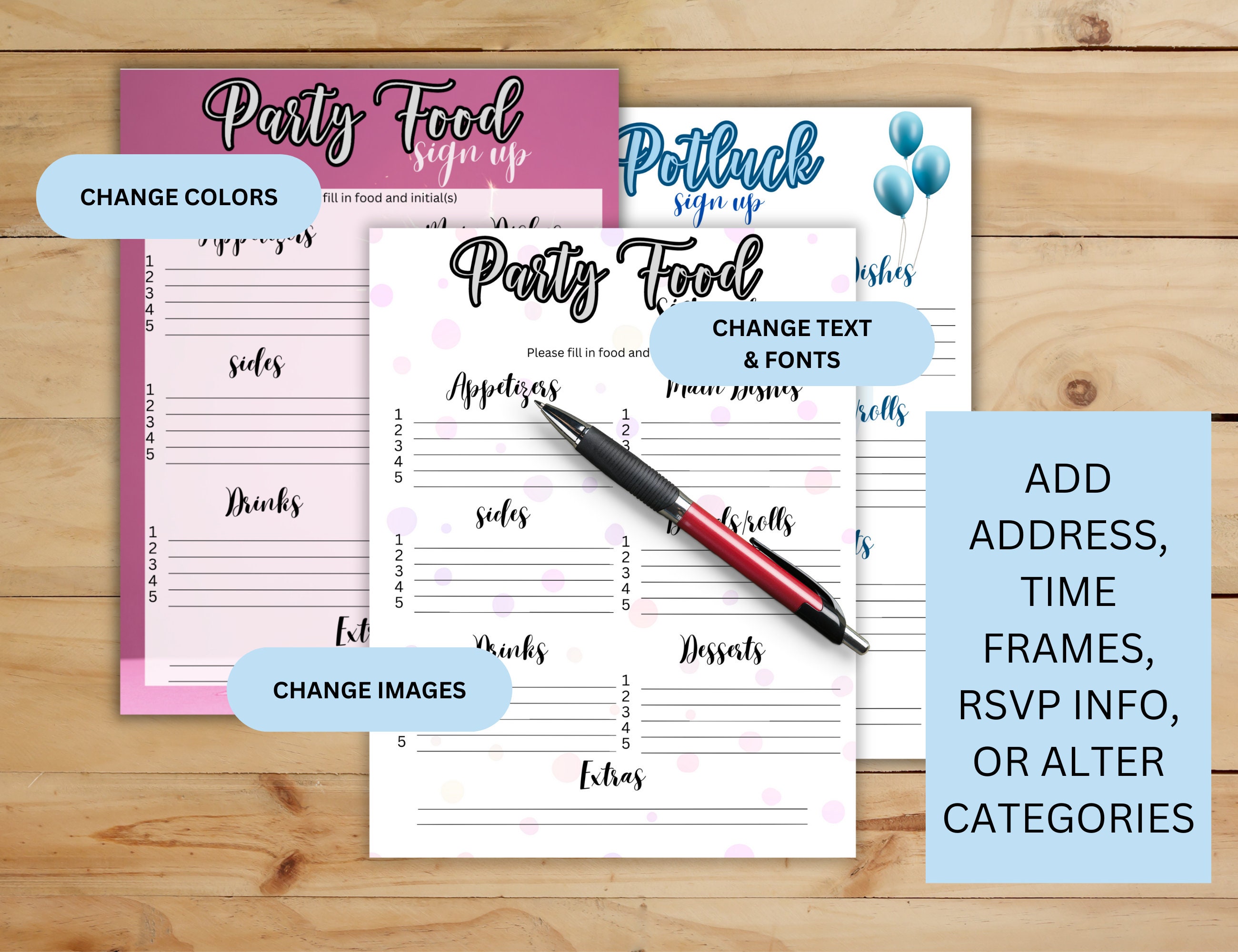 Potluck Sign up Sheet Birthday Party for Kids Boy Birthday Party Girl ...