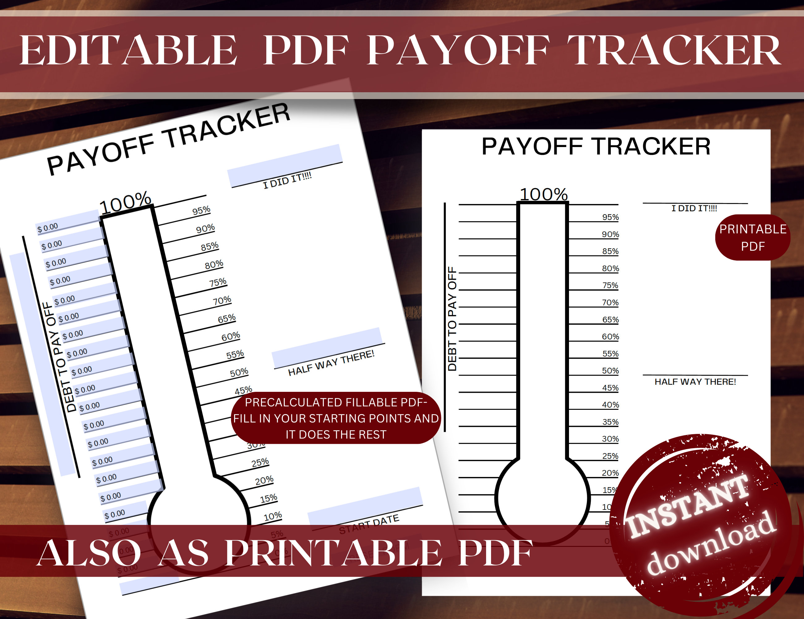 Debt Payoff Thermometer Tracker Printable or Payoff Tracker Editable ...
