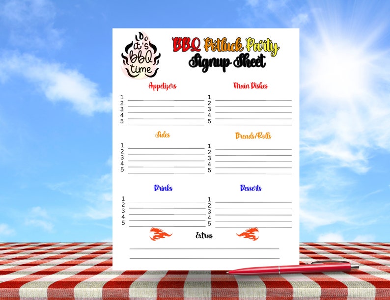 Summer BBQ Party Potluck Sign up Sheet Printable Potluck Party - Etsy