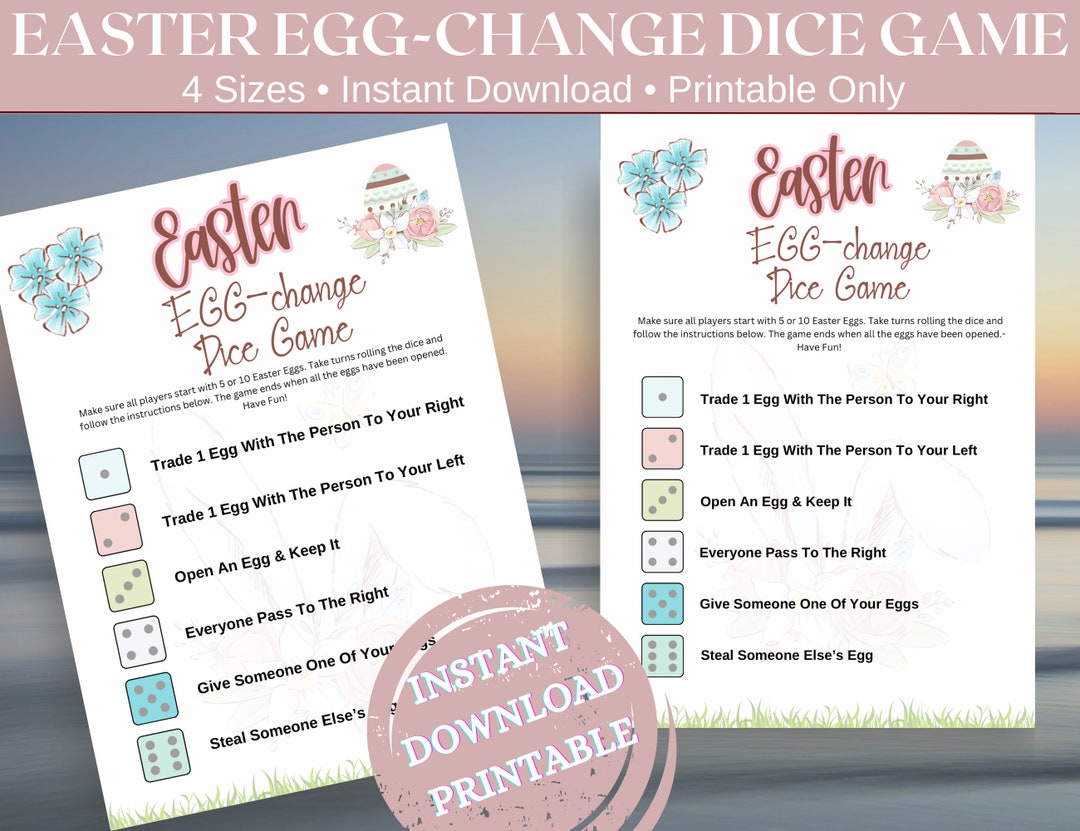 Printable Easter Egg Exchange Dice Game and Church Easter Game | Party ...