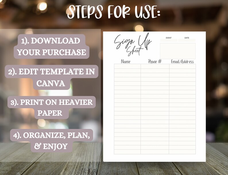 Editable Sign up Sheet Email Sign up Template Business Sign up - Etsy