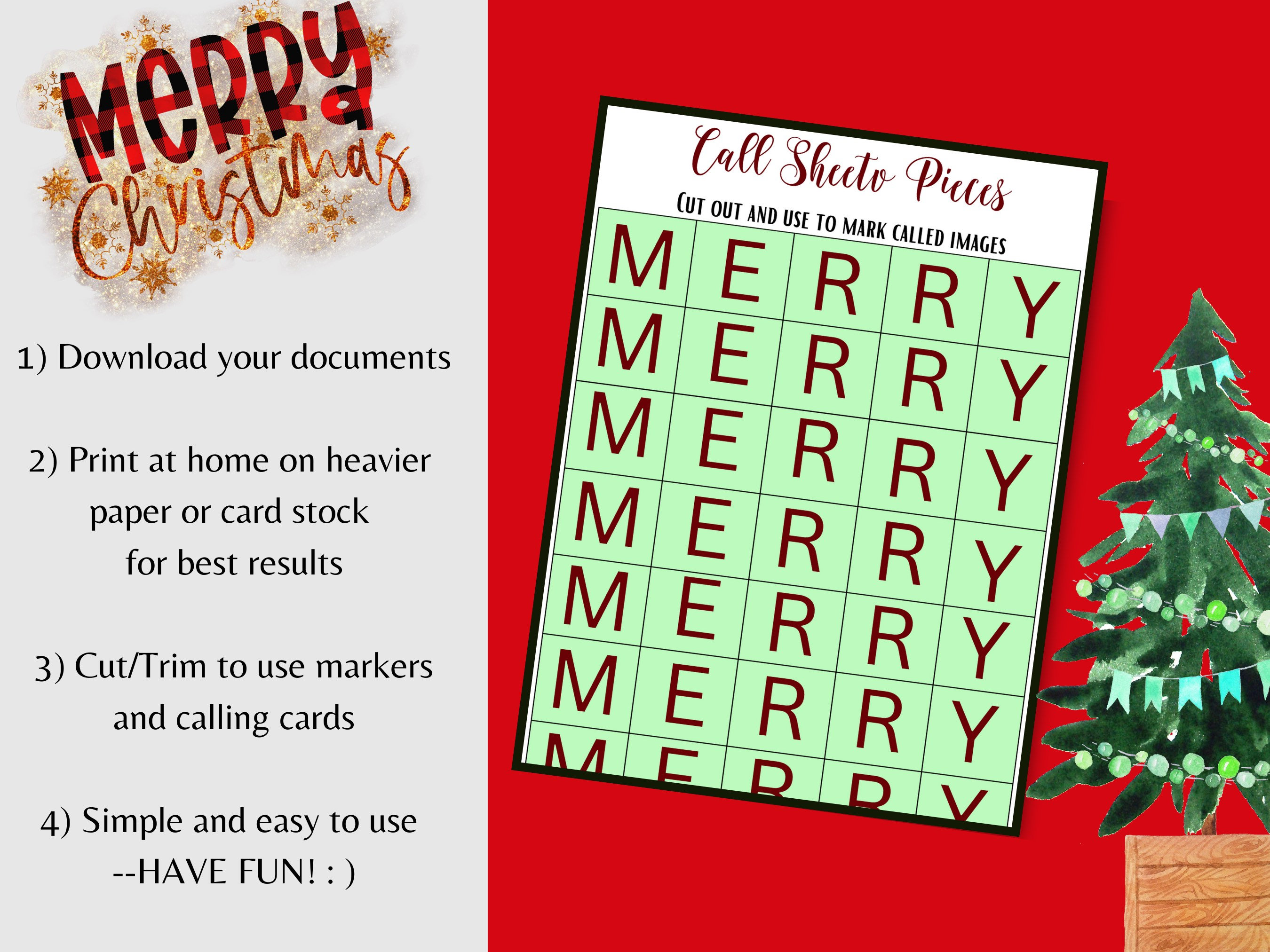 Christmas MERRY Bingo Game | Christmas Bingo Game | Instant Download - Etsy