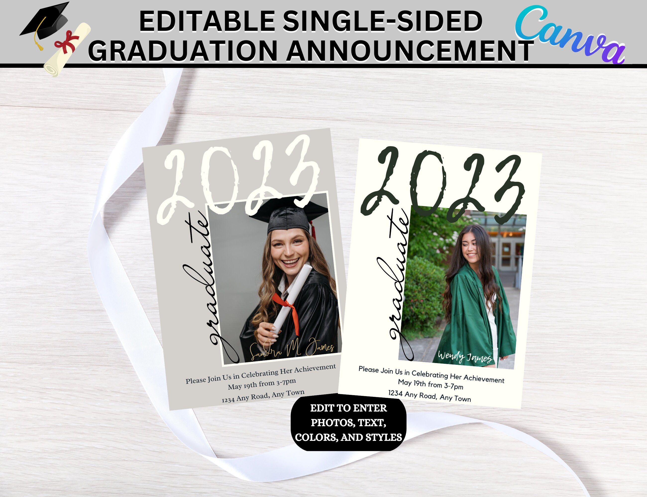 Editable Graduation Announcement With Canva, Single Sided Grad ...