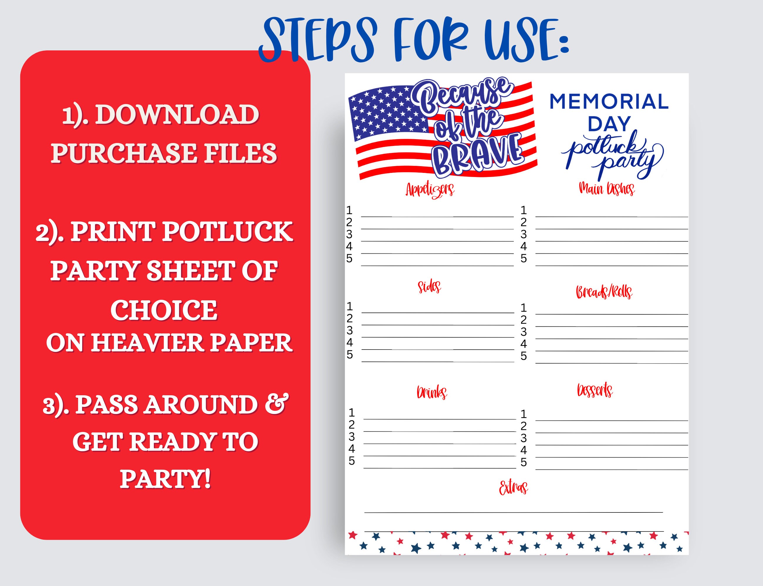 Memorial Day Potluck Sign up Sheet Food Sign up Sheet Printable Potluck ...