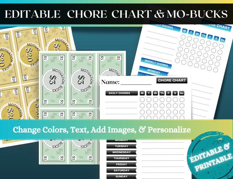 Editable Kids Reward System, Mom Bucks Chore Motivation, Printable ...