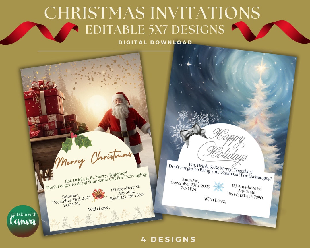 Editable Christmas Invites Happy Holidays Invitations Printable ...
