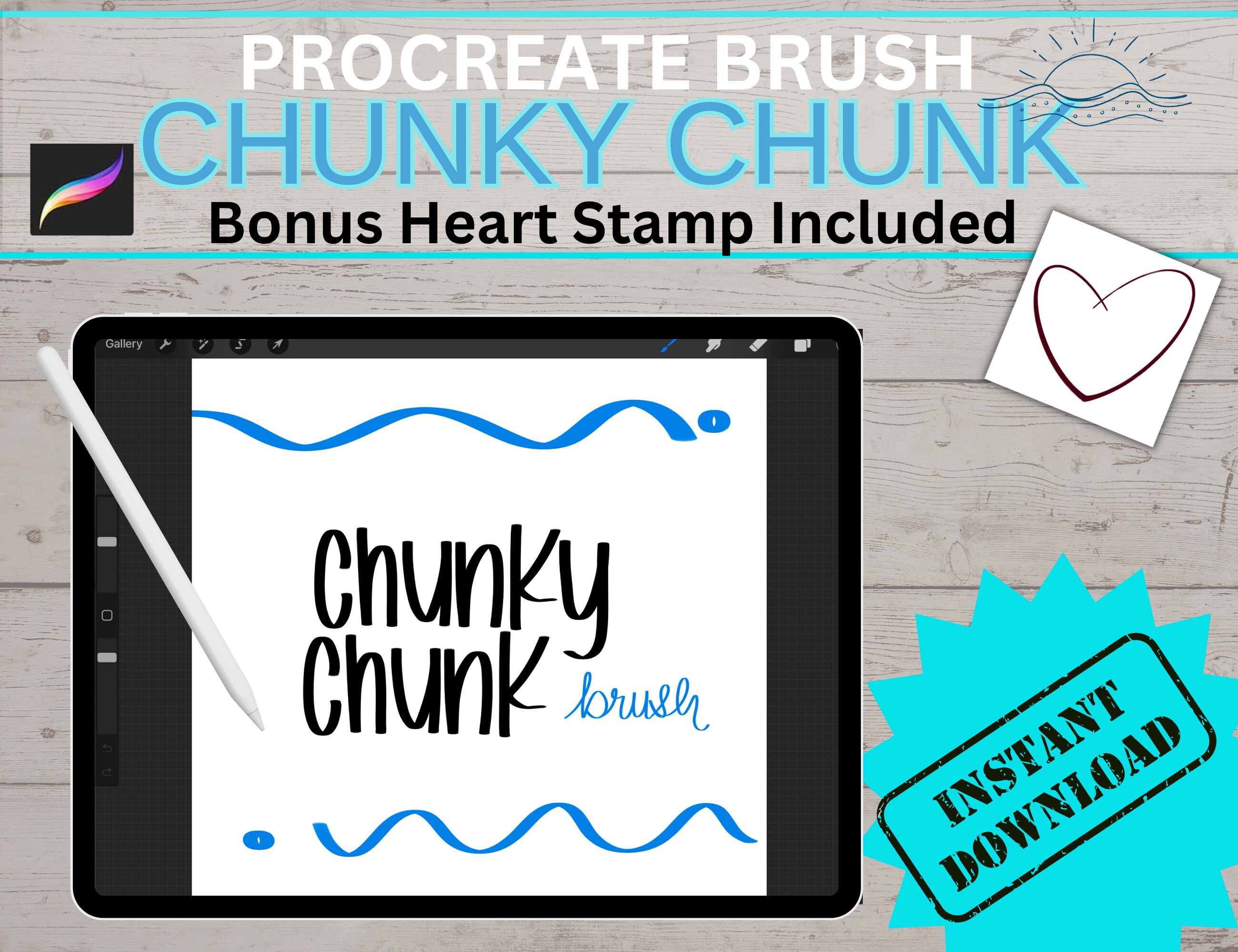 Procreate Brushes Chunky Lettering With Bonus Heart Stamp Procreate ...