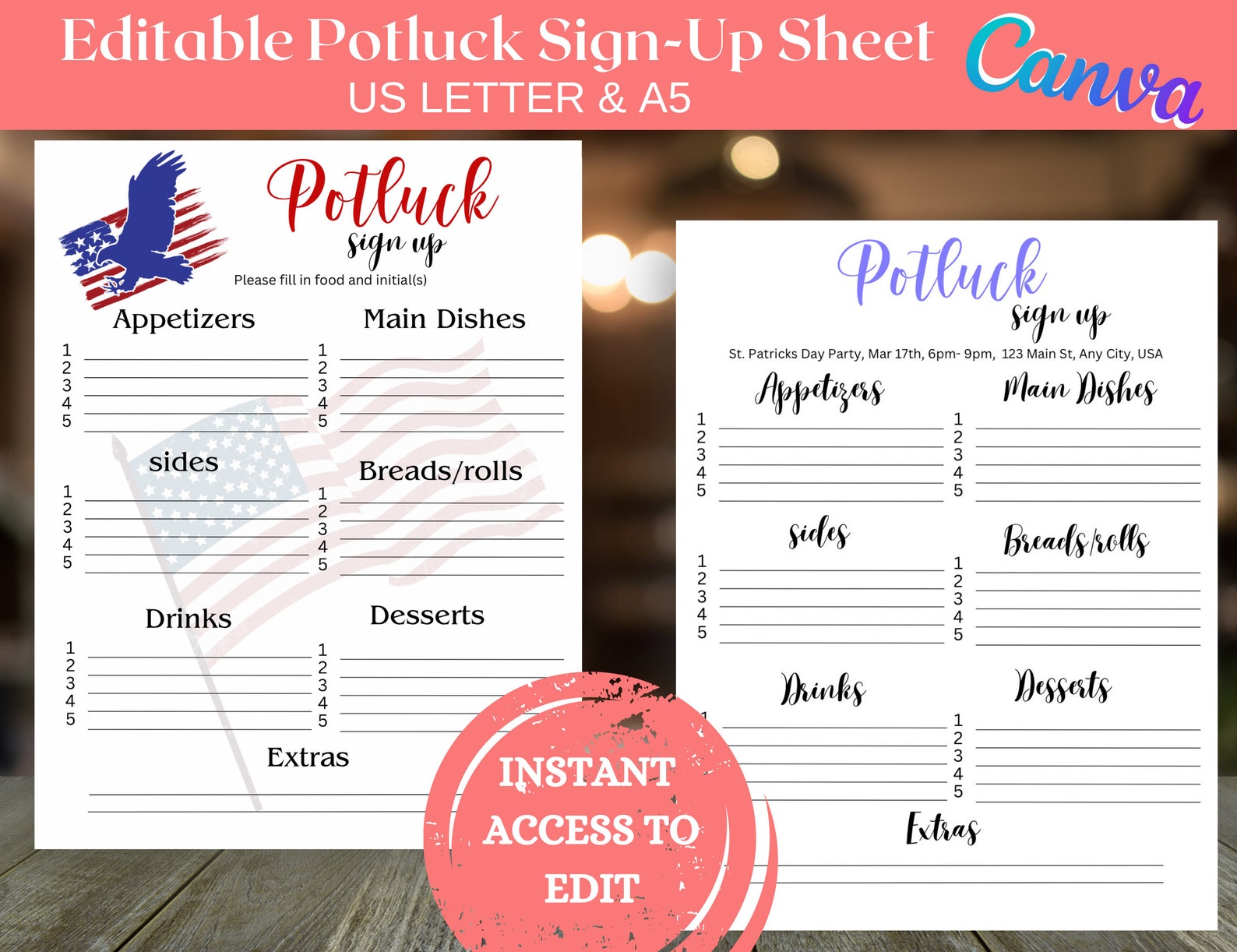 Editable Potluck Sign up Sheets With Canva | Easily Edit These Sheets ...