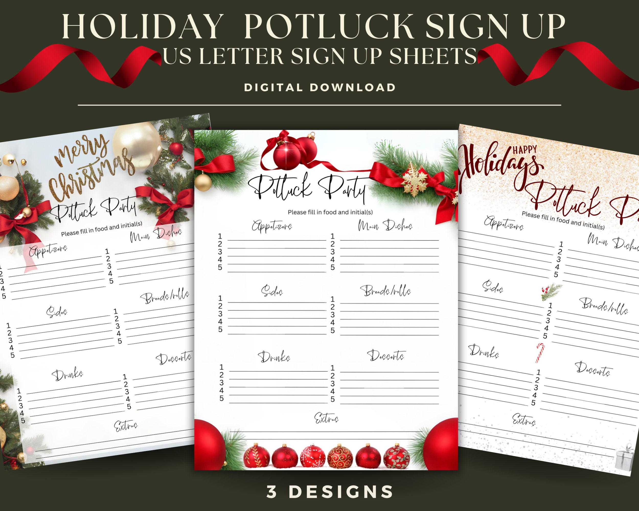 Christmas Party Potluck Signup Sheets Printable Holiday - Etsy