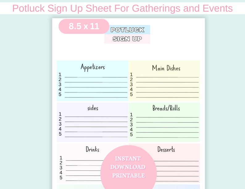 The 90s Party Signup Sheet Potluck Sign up Sheet Printable Party Food ...