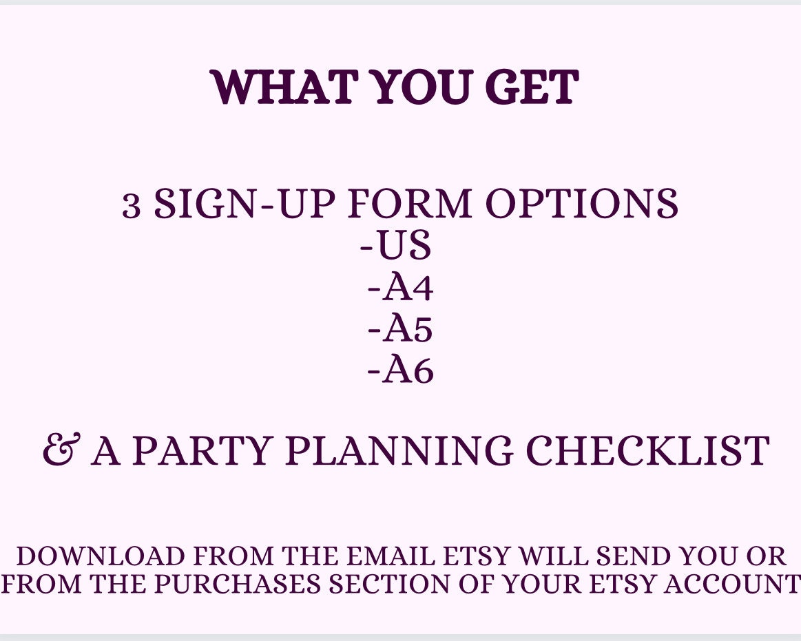 Printable Birthday Party Potluck Sign up Girl Birthday Party Food Sign ...