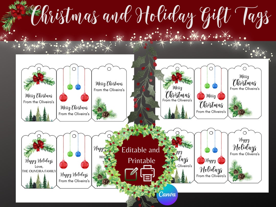 Editable Christmas and Happy Holiday Favor/gift Tags | Editable Gift ...