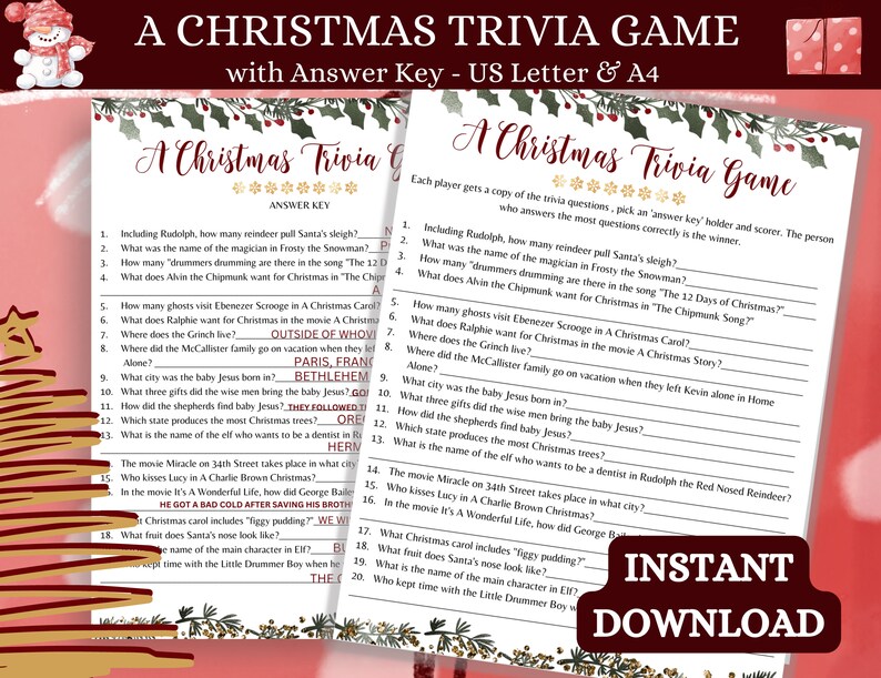 Christmas Trivia Game Printable Christmas Fun | Instant Download Party ...