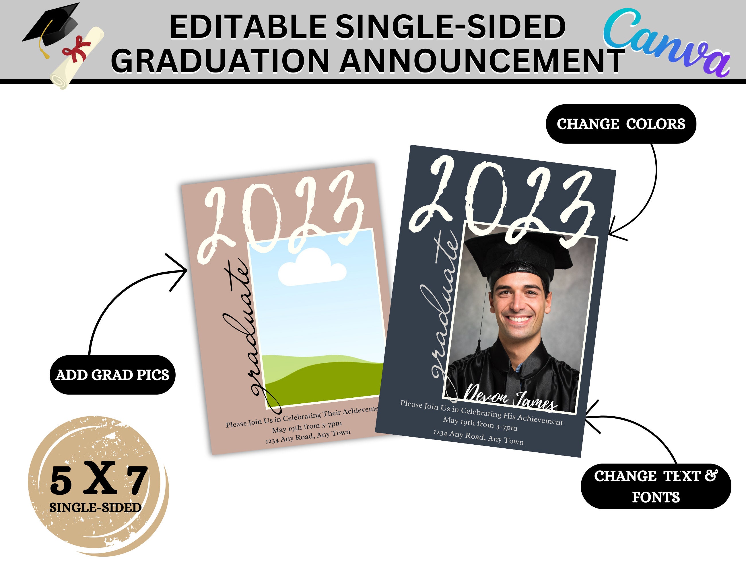Editable Graduation Announcement With Canva, Single Sided Grad ...