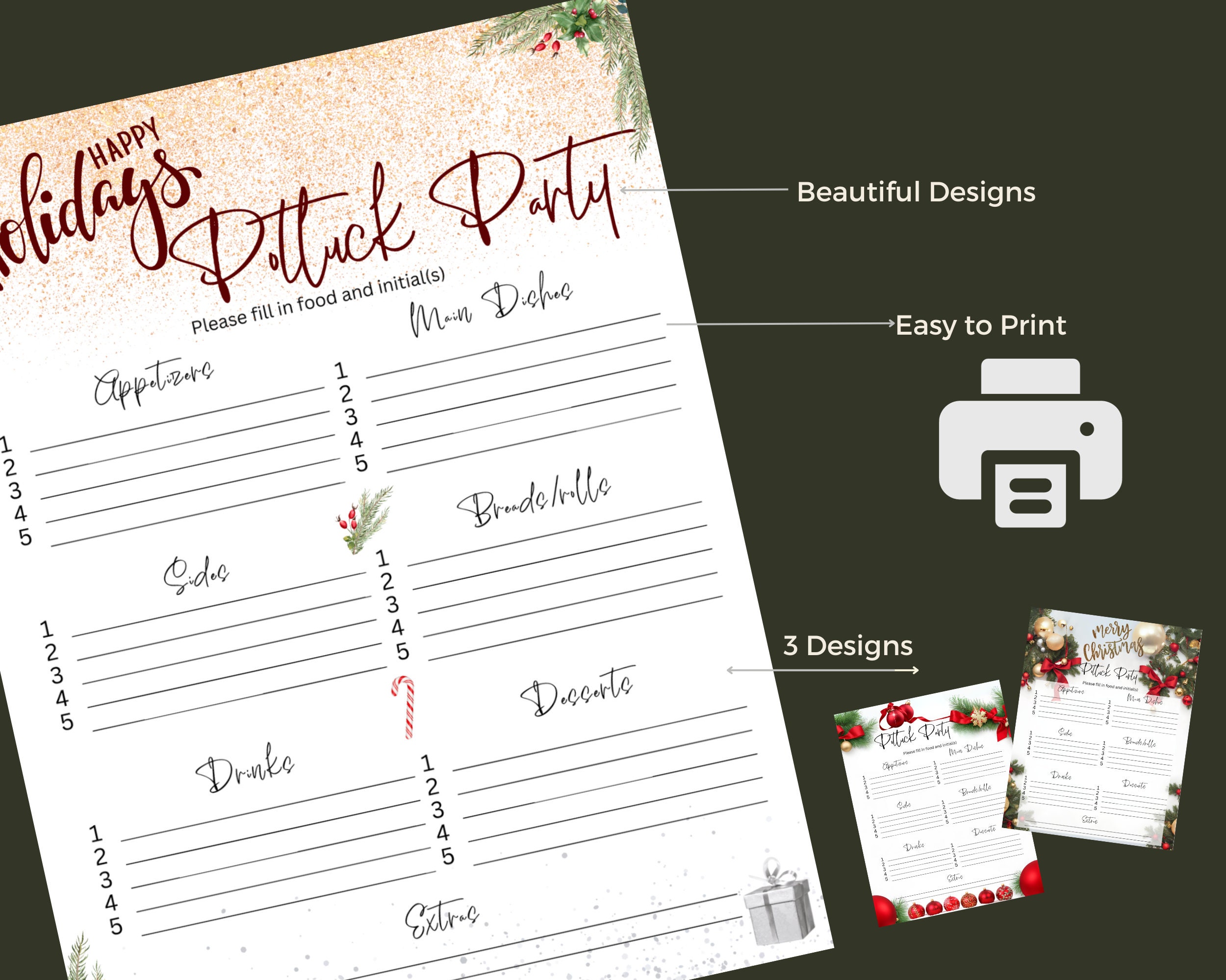 Christmas Party Potluck Signup Sheets Printable Holiday - Etsy