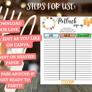 Editable Potluck Sign up Sheets With Canva | Easily Edit These Sheets ...