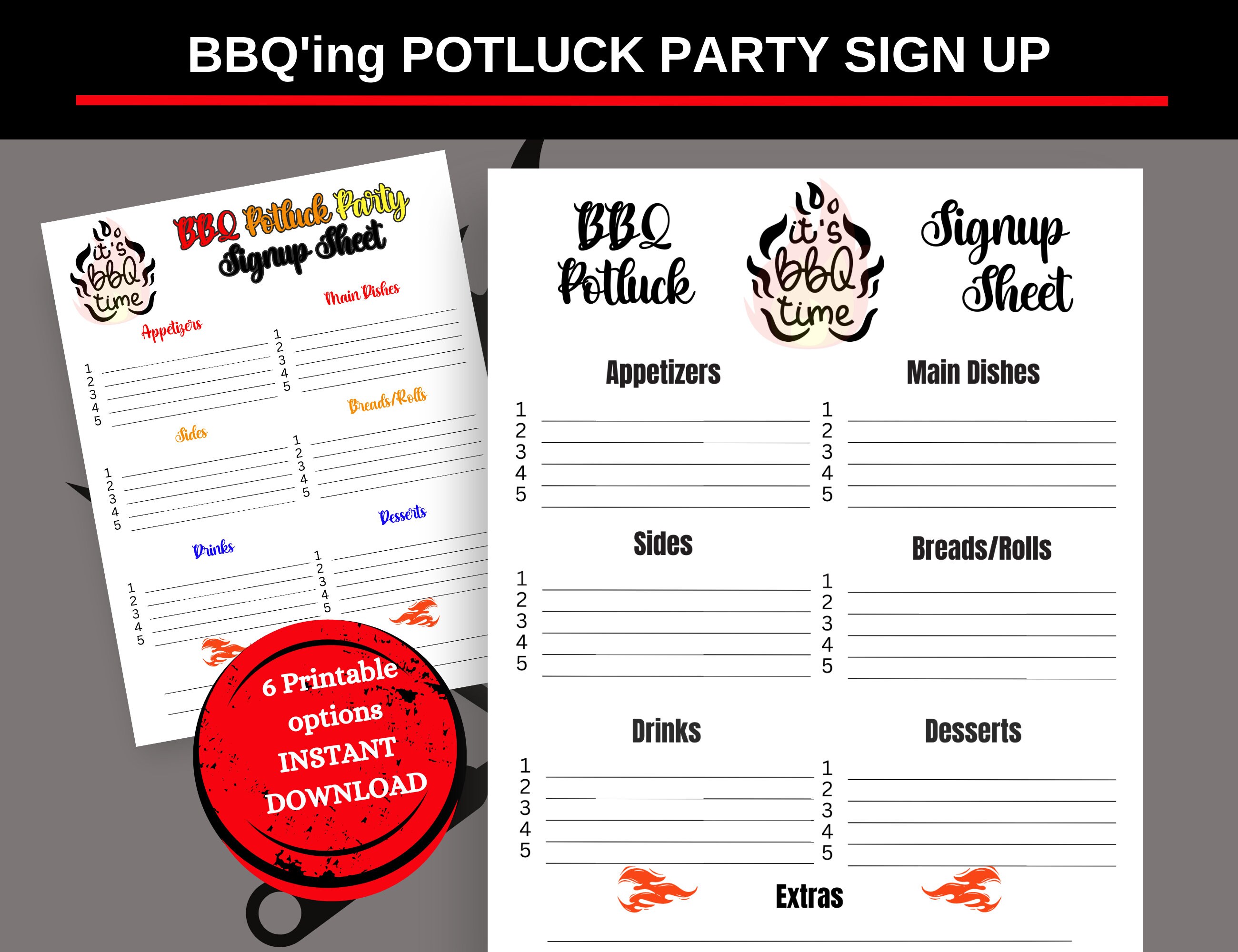 Summer BBQ Party Potluck Sign up Sheet Printable Potluck Party Summer ...