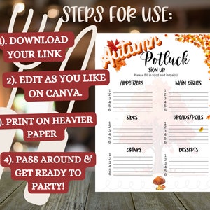 Editable Fall Potluck Sign up Sheet Holiday Sign up Sheet Autumn ...