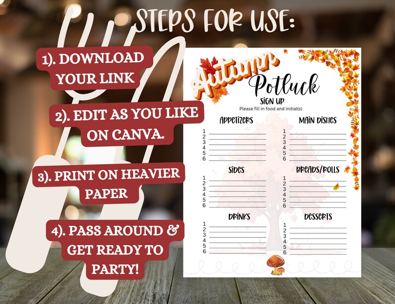 Editable Fall Potluck Sign up Sheet Holiday Sign up Sheet - Etsy