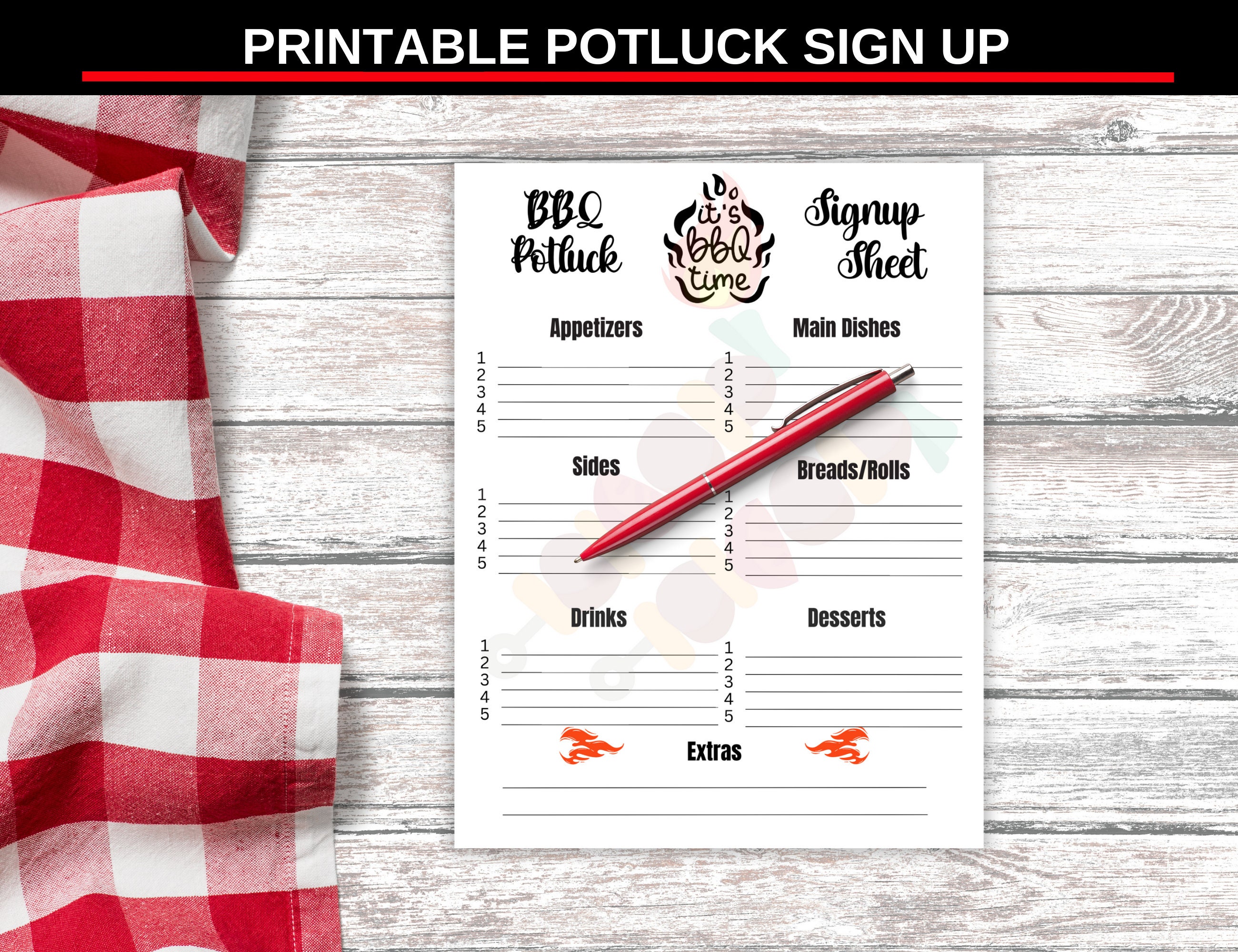 Summer BBQ Party Potluck Sign up Sheet Printable Potluck Party Summer ...