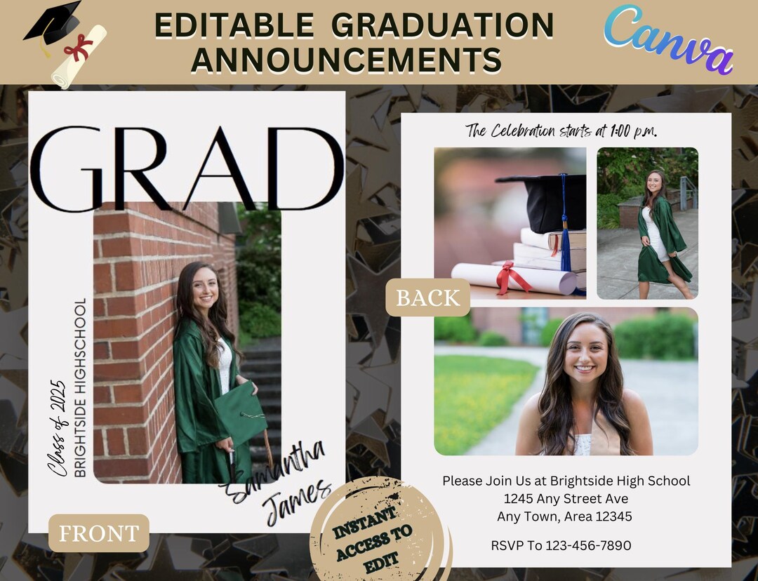 Editable Graduation Announcement Cards With Canva, Graduation ...