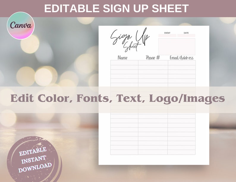 Editable Sign up Sheet Email Sign up Template Business Sign up - Etsy