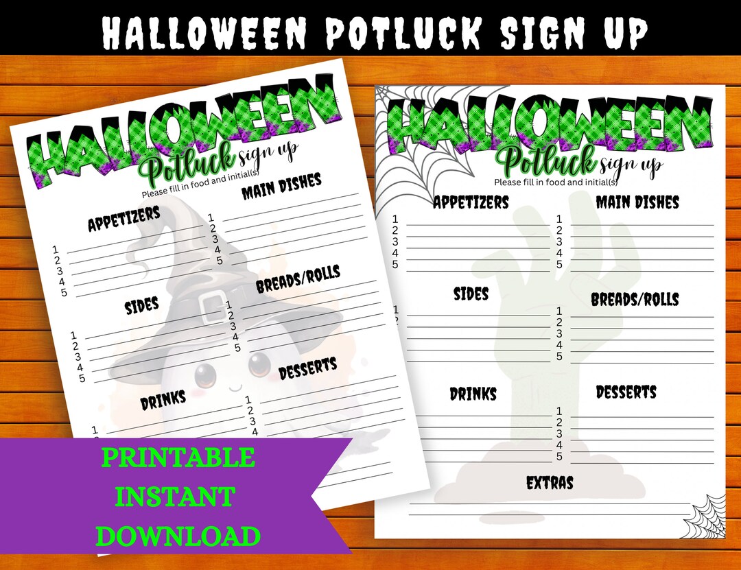 Halloween Party Potluck Sign up Sheet Fall Party Potluck Classroom Sign ...