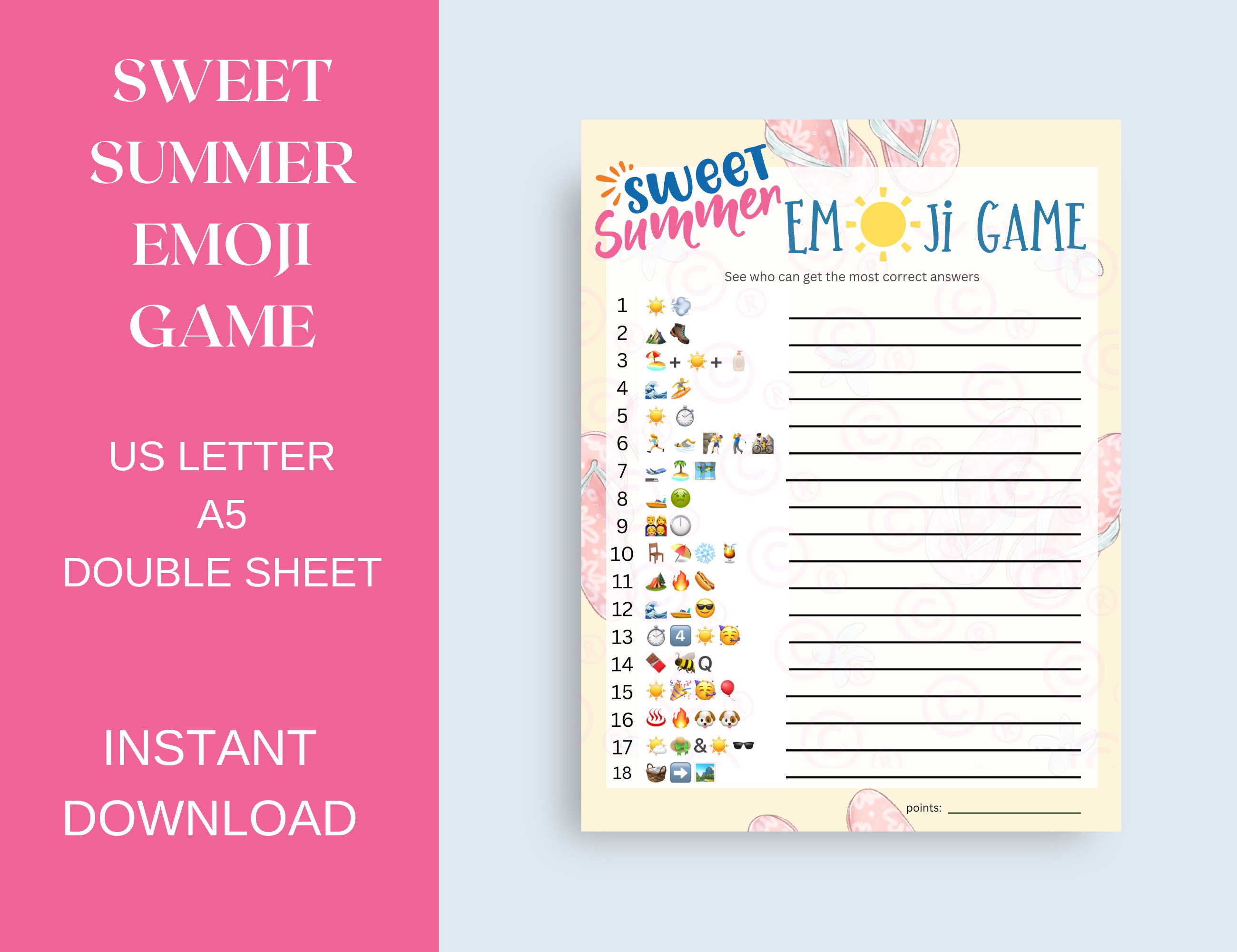 Summer Emoji Game Summertime Emoji Game Instant Download - Etsy