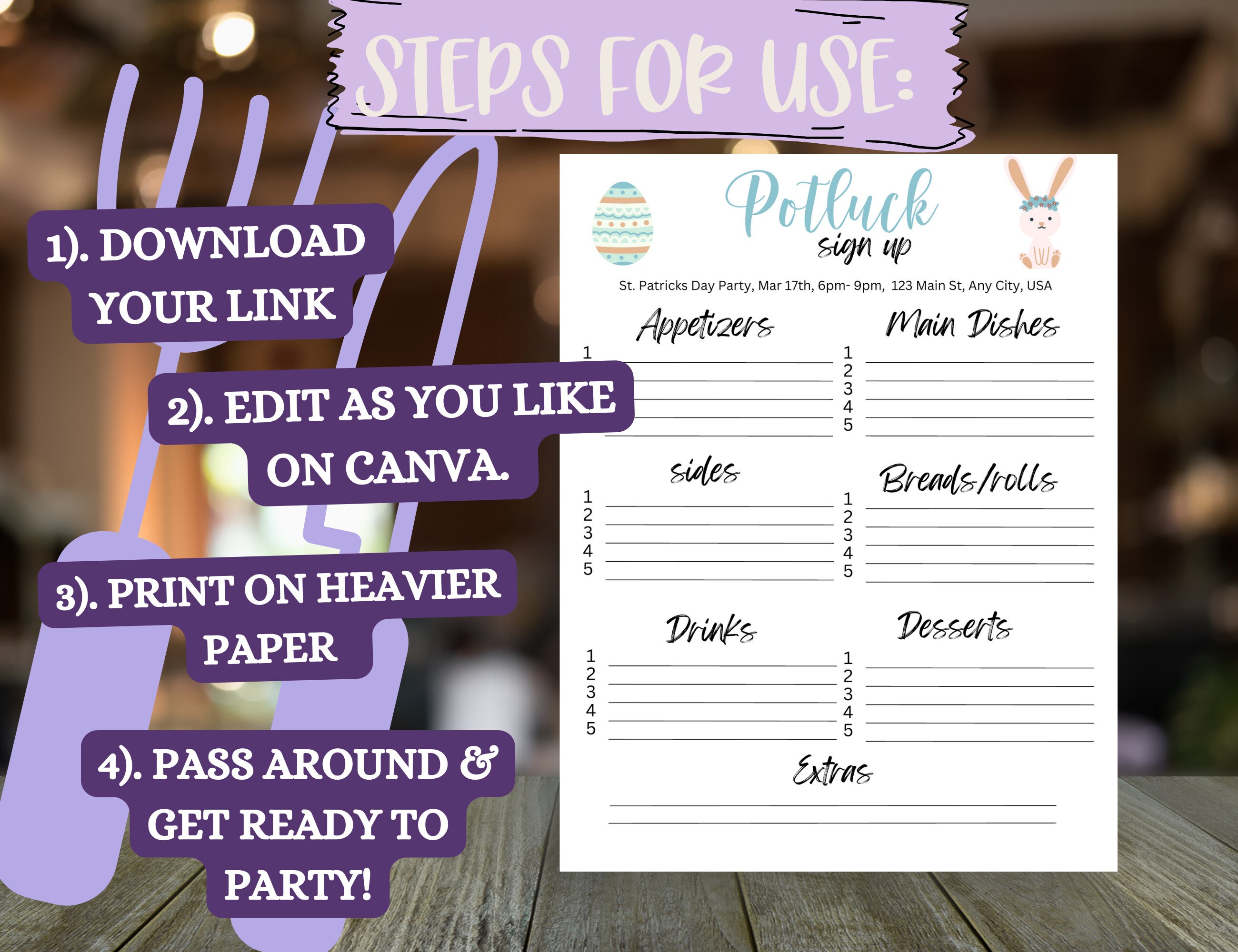 Easter Editable Potluck Sign up Sheets With Canva | Easily Edit for ...