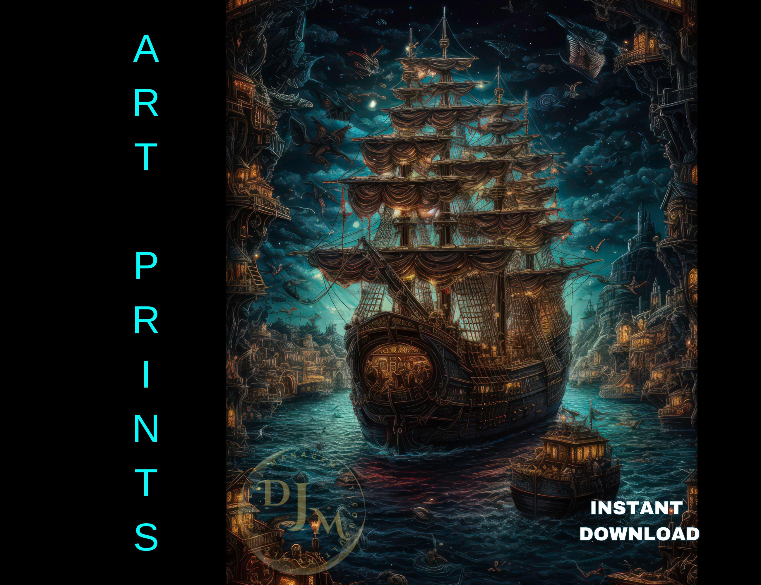 Ship Art Prints Pirate Ship Wall Art Printable Old Sailing Ship Ai ...