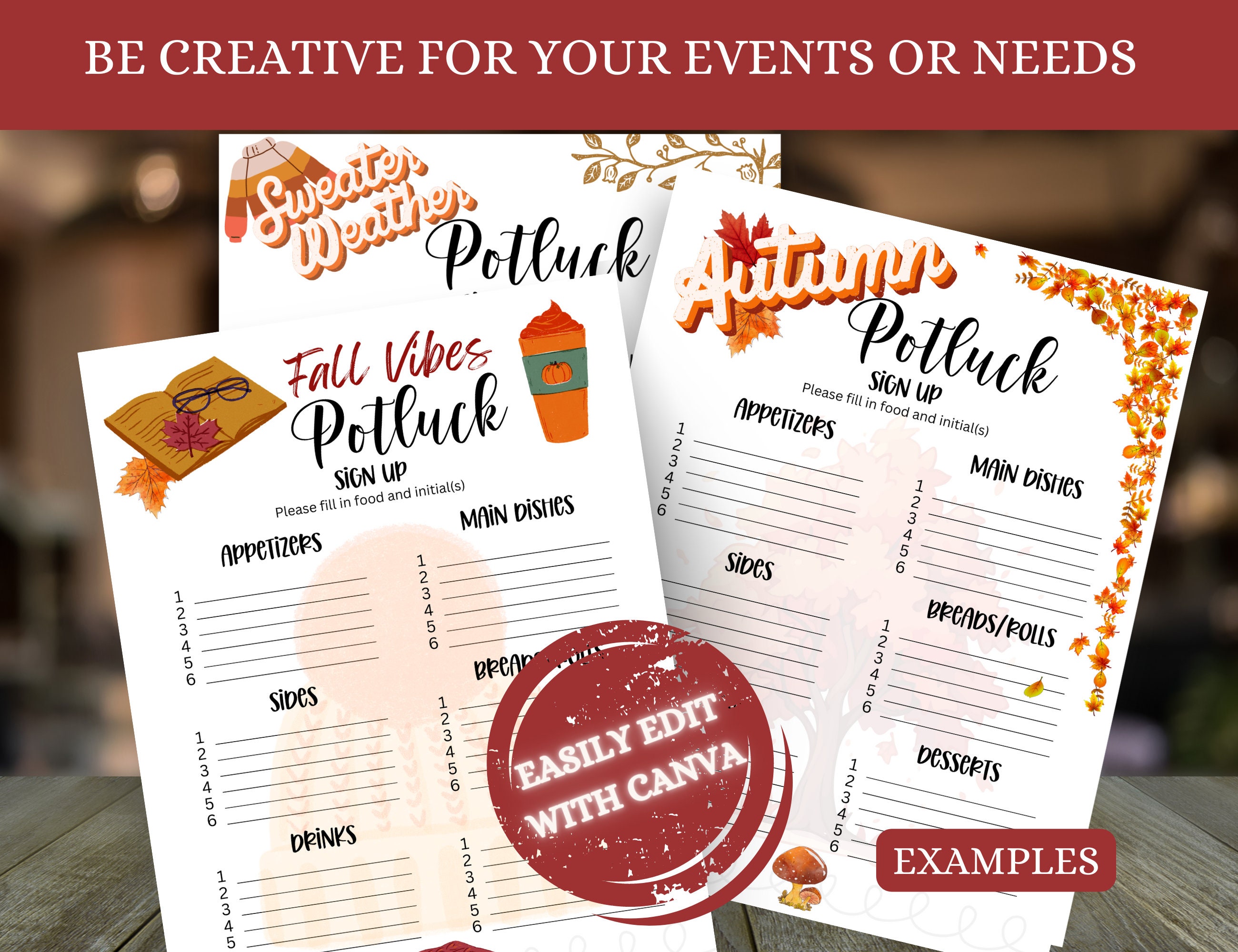 Editable Fall Potluck Sign up Sheet Holiday Sign up Sheet Autumn ...