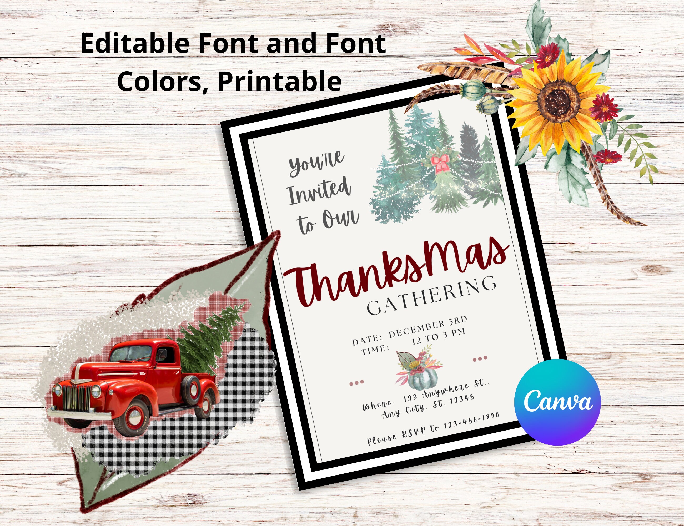 Thanksmas Gathering Invites | Christmas Editable and Printable Invites ...