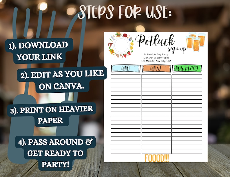 Editable Potluck Sign up Sheets With Canva Easily Edit These - Etsy