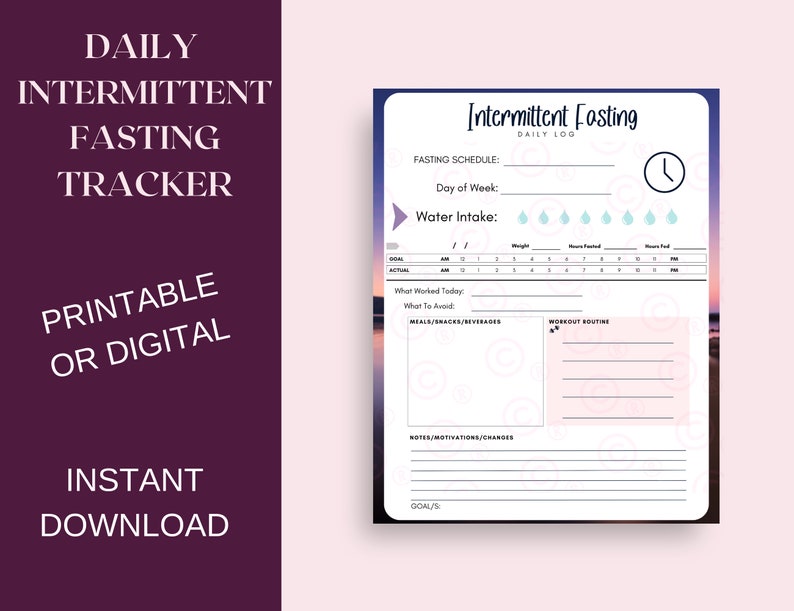 Intermittent Fasting Daily Log Digital and Printable Fasting Tracker ...