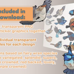 Cute Fairy Wren Songbird Stickers/icons 12 Designs Printable, DIGITAL ...