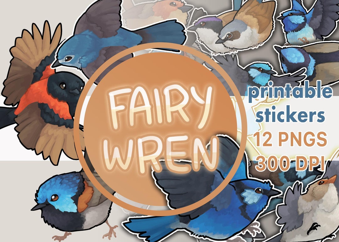 Cute Fairy Wren Songbird Stickers/icons 12 Designs Printable, DIGITAL ...