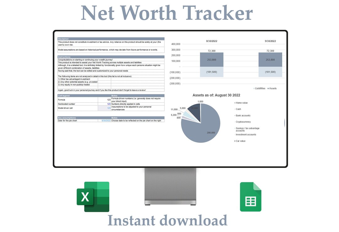 Net Worth Tracker Sheet | Excel Spreadsheet | Google Sheets | Instant ...