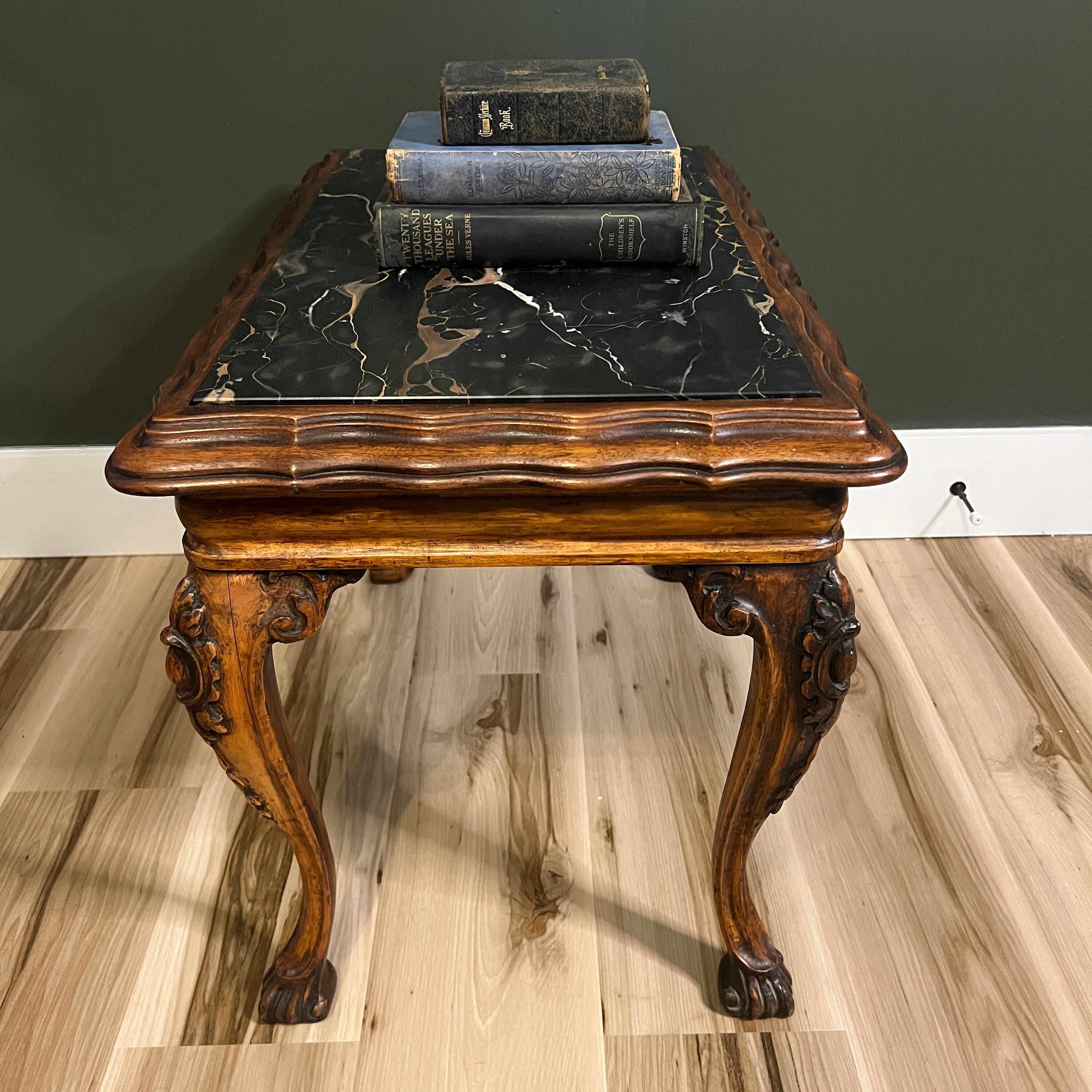 Vintage Hand Carved Marble Top Side Table With Cabriole Legs - Etsy