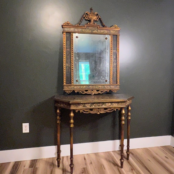Hand Painted Antique Half Table and Mirror - Etsy