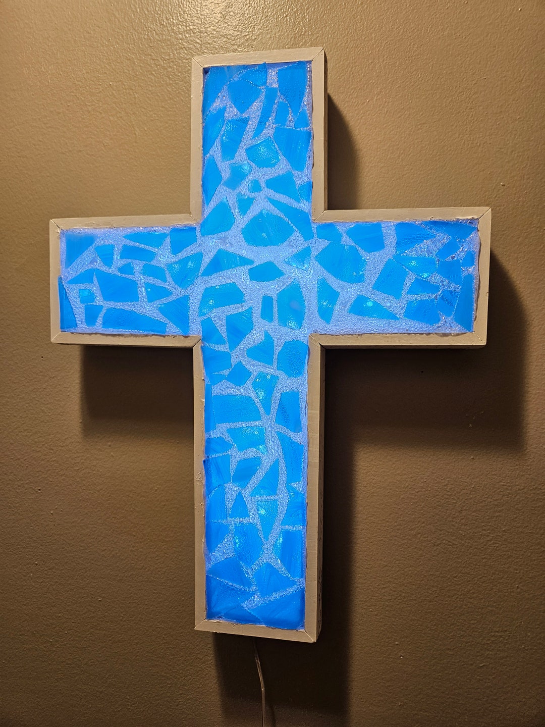 Illuminated Blue Stained Glass Cross - Etsy